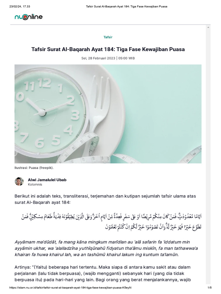 Tafsir Surat Al-Baqarah Ayat 184 - Tiga Fase Kewajiban Puasa | PDF