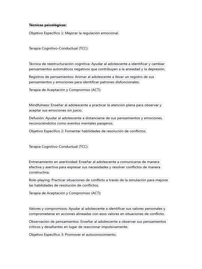 Técnicas Psicológicas para Adolescentes | PDF | Terapia de conducta ...