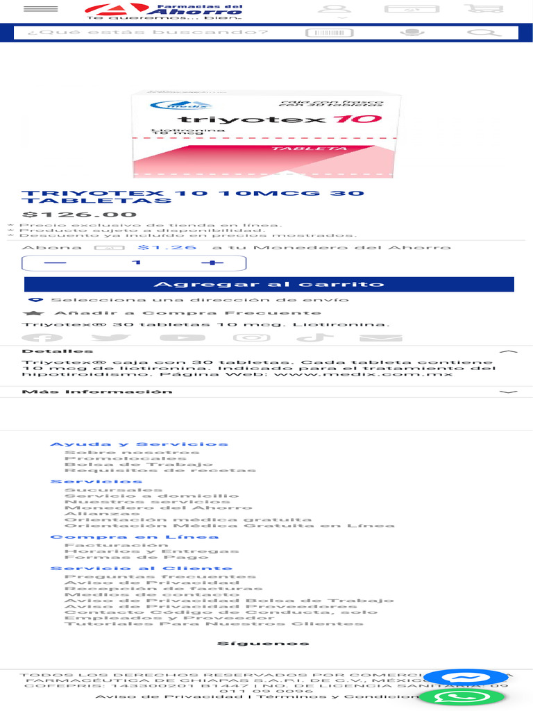 Farmacias Del Ahorro Triyotex 10 10mcg 30 Tabletas Tienda en Línea A ...