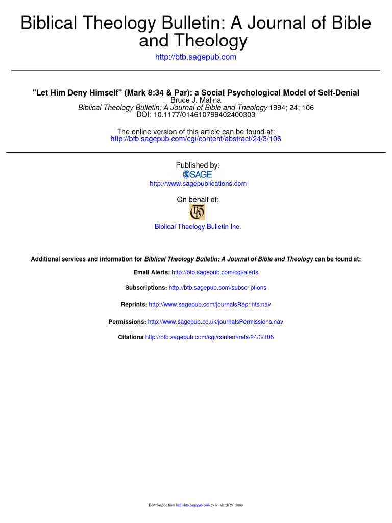 "Let Him de Deny Himself" (Mark 8,34 and Par) A Social Psycological ...