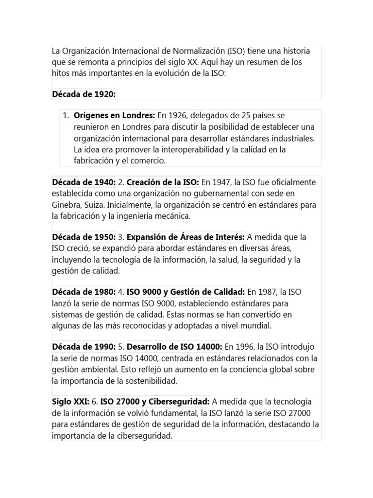 Historia de La ISO | PDF | Organización internacional para la ...