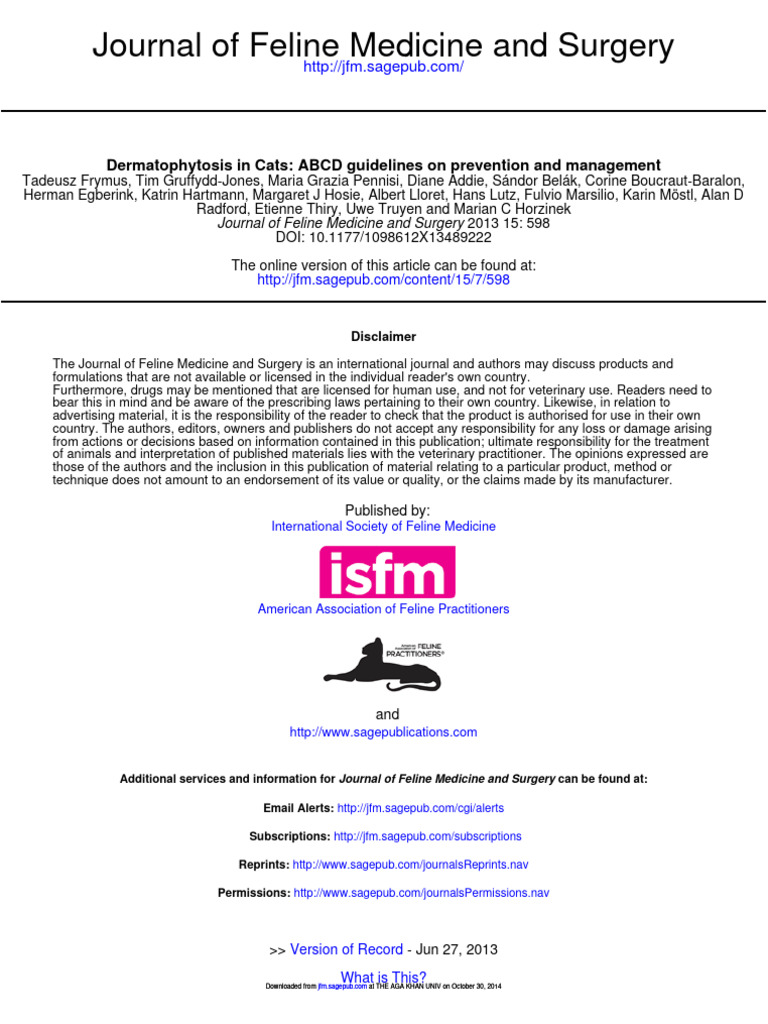 Dermatophytosis in Cats: ABCD Guidelines | PDF | Infection | Medicine