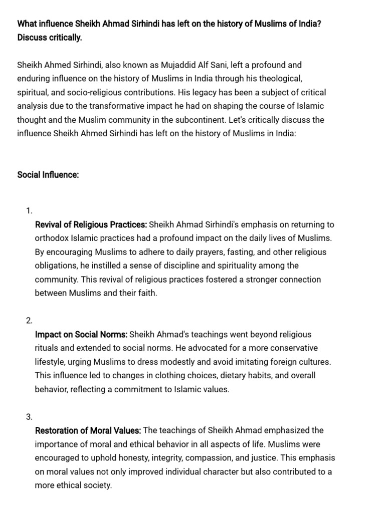 Sheikh Ahmad Sirhindi Past | PDF | Sufism | Two Nation Theory