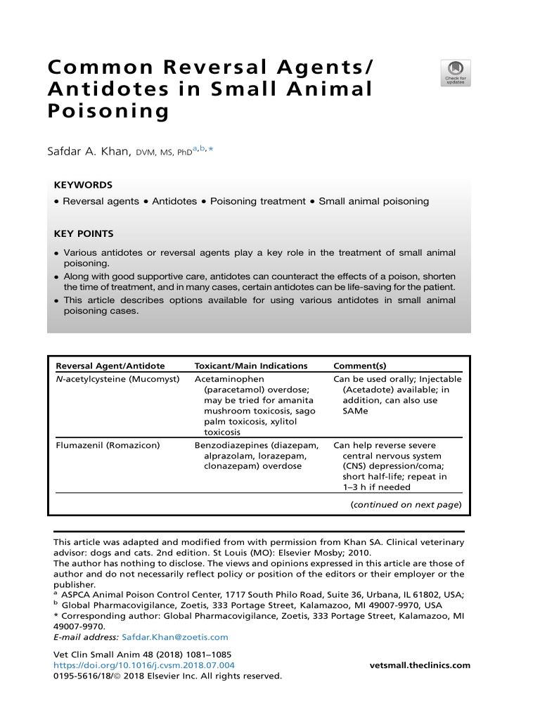 Common Reversal Agents:antidotes in Smal Animal Poisoning | PDF ...