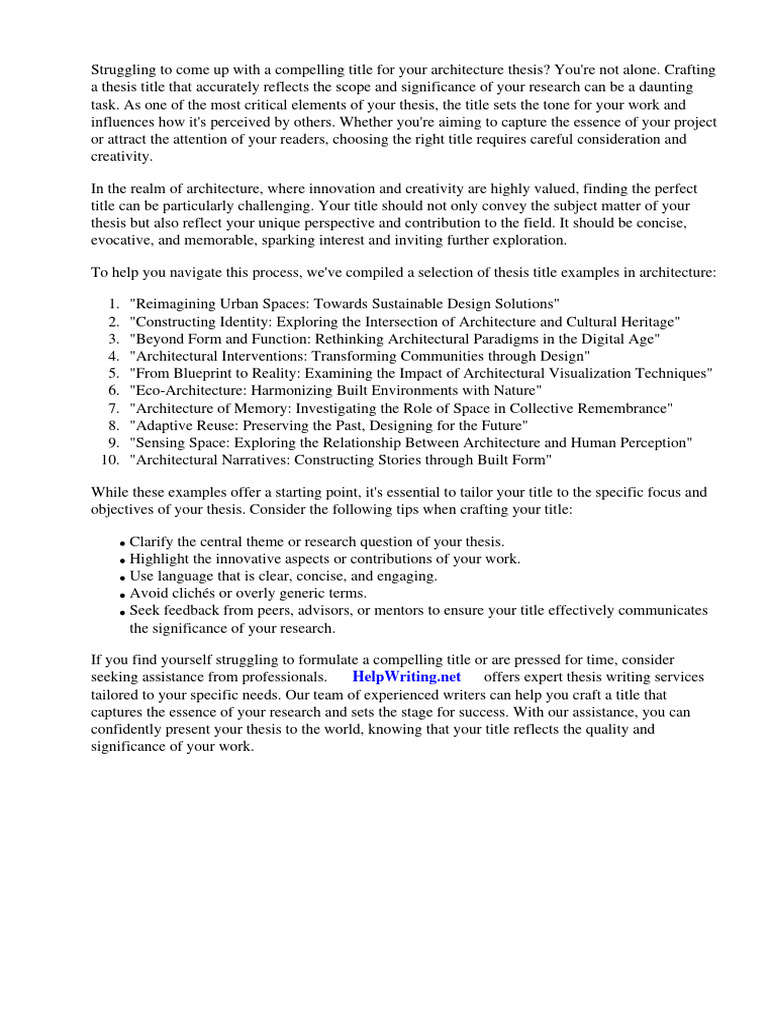 Thesis Title Examples in Architecture | PDF | Thesis | Creativity