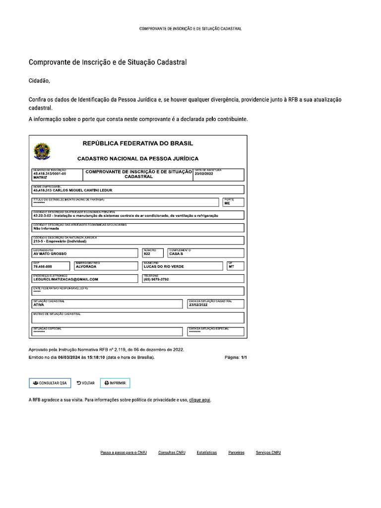 Modelo Cartão CNPJ | PDF