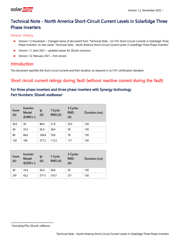 Se UL1741 Short Circuit Currents Three Phase Inverters Tech Note | PDF ...