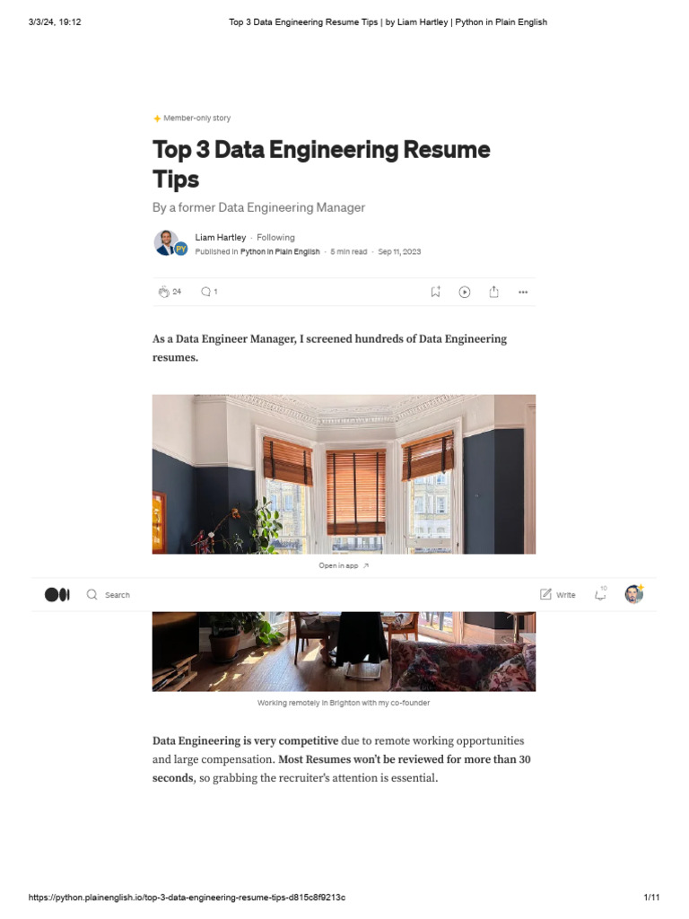 Top 3 Data Engineering Resume Tips - by Liam Hartley - Python in Plain ...