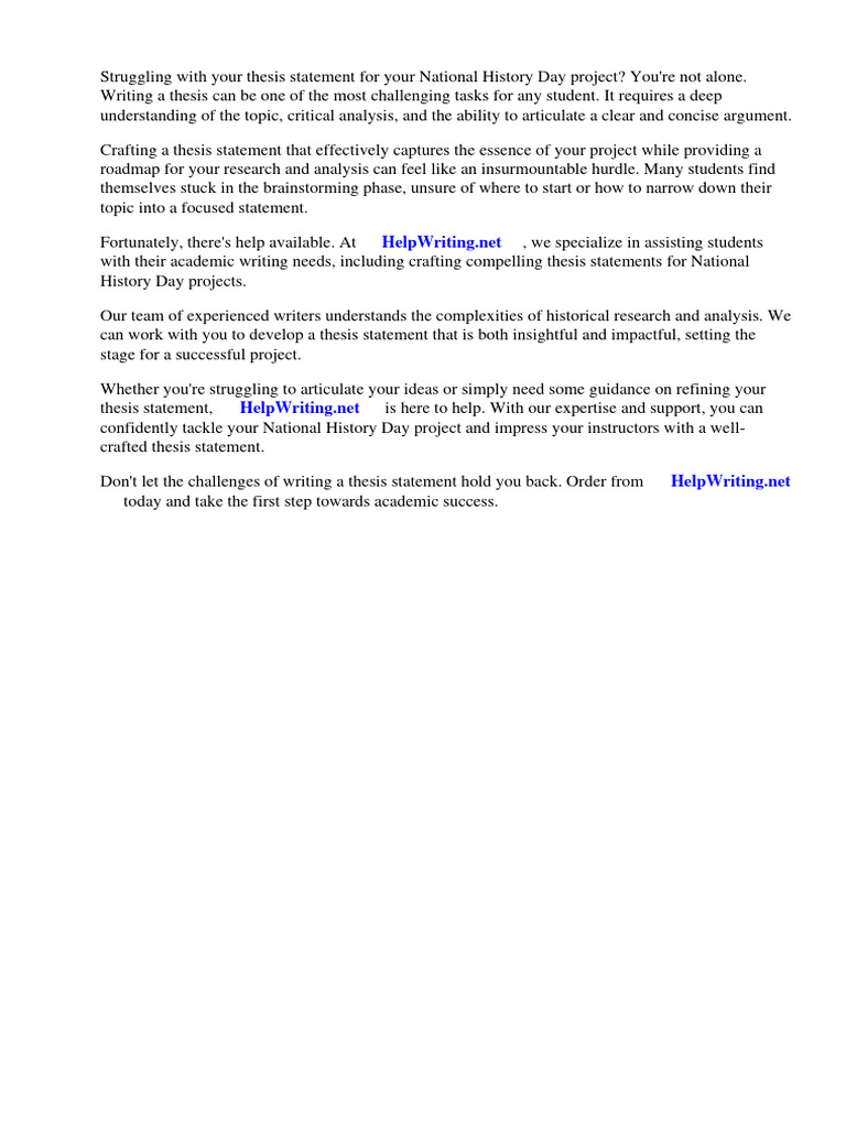 Sample Thesis Statements For National History Day Projects | PDF ...