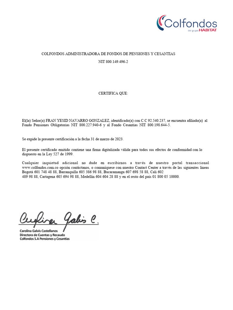 Colfondos Certificado Semanas Cotizadas