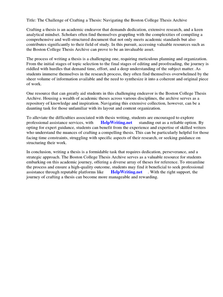Boston College Thesis Archive | PDF | Thesis | Essays