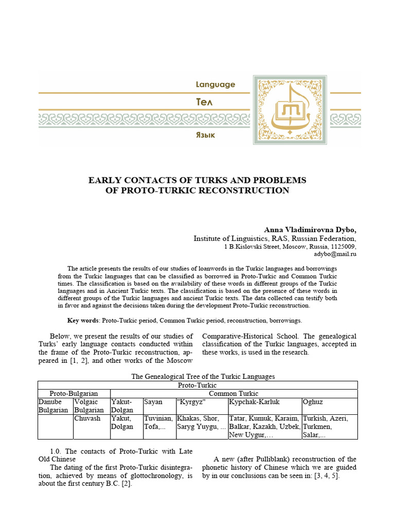 Dybo A.V. - Early Contacts of Turks and Problems of Proto-Turkic ...