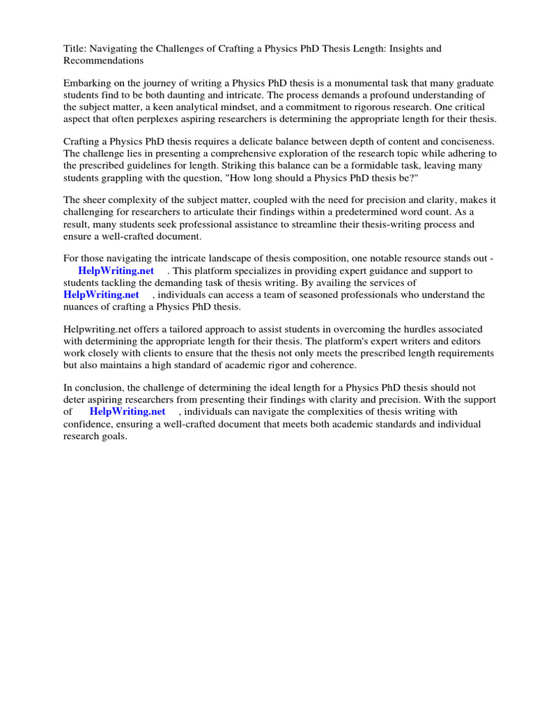 Optimal Length for Physics PhD Thesis | PDF | Career & Growth | Art
