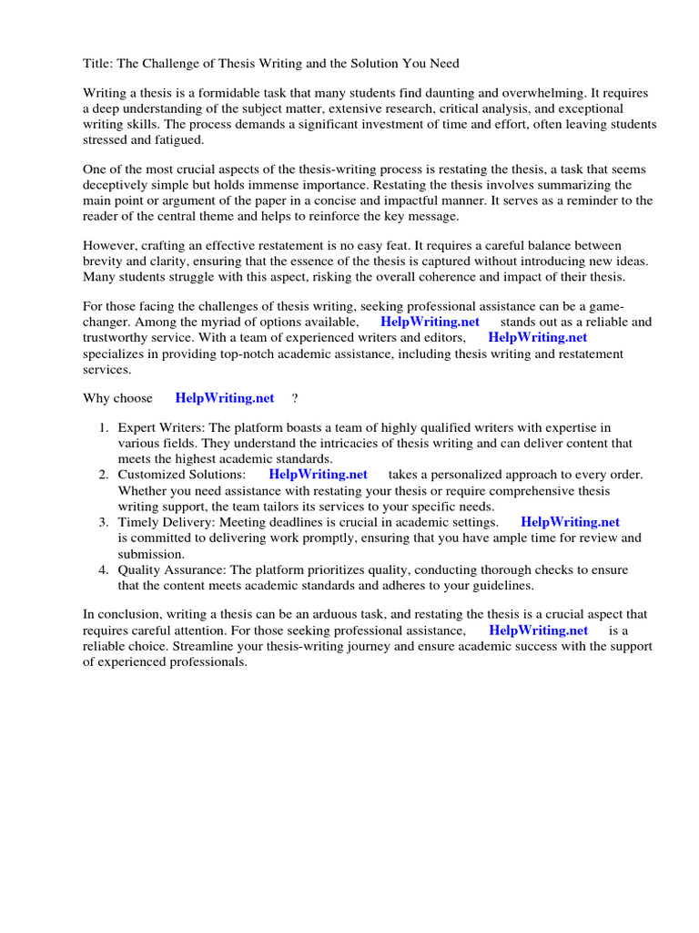 What Does It Mean To Restate Thesis | PDF | Essays | Thesis