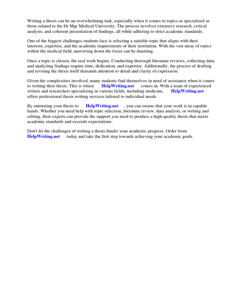 Dr Mgr Medical University Thesis Topics | PDF | Medical School | Thesis