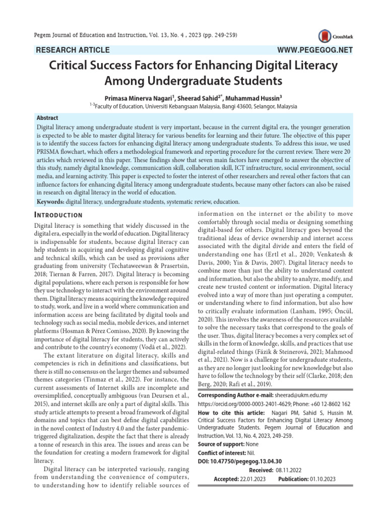 Critical Success Factors For Enhancing Digital Literacy Among ...