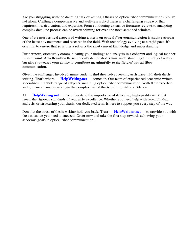 Thesis On Optical Fiber Communication PDF | PDF | Optical Fiber | Optics