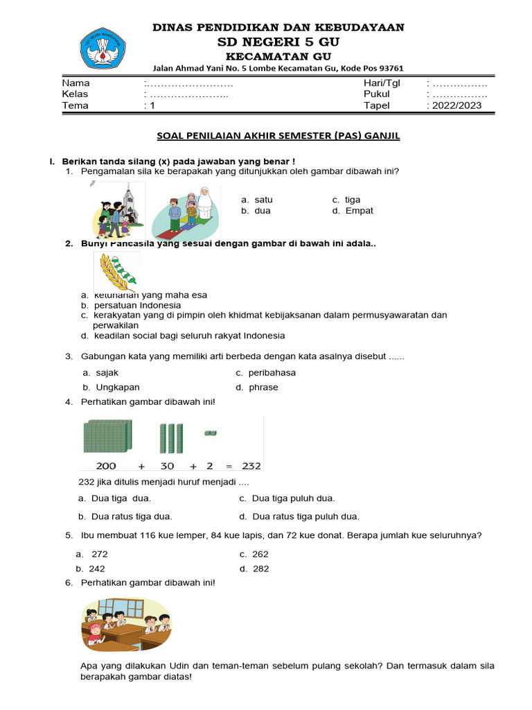 Soal PAS TEMA 1 KELAS 2 | PDF | Seni & Disiplin Bahasa