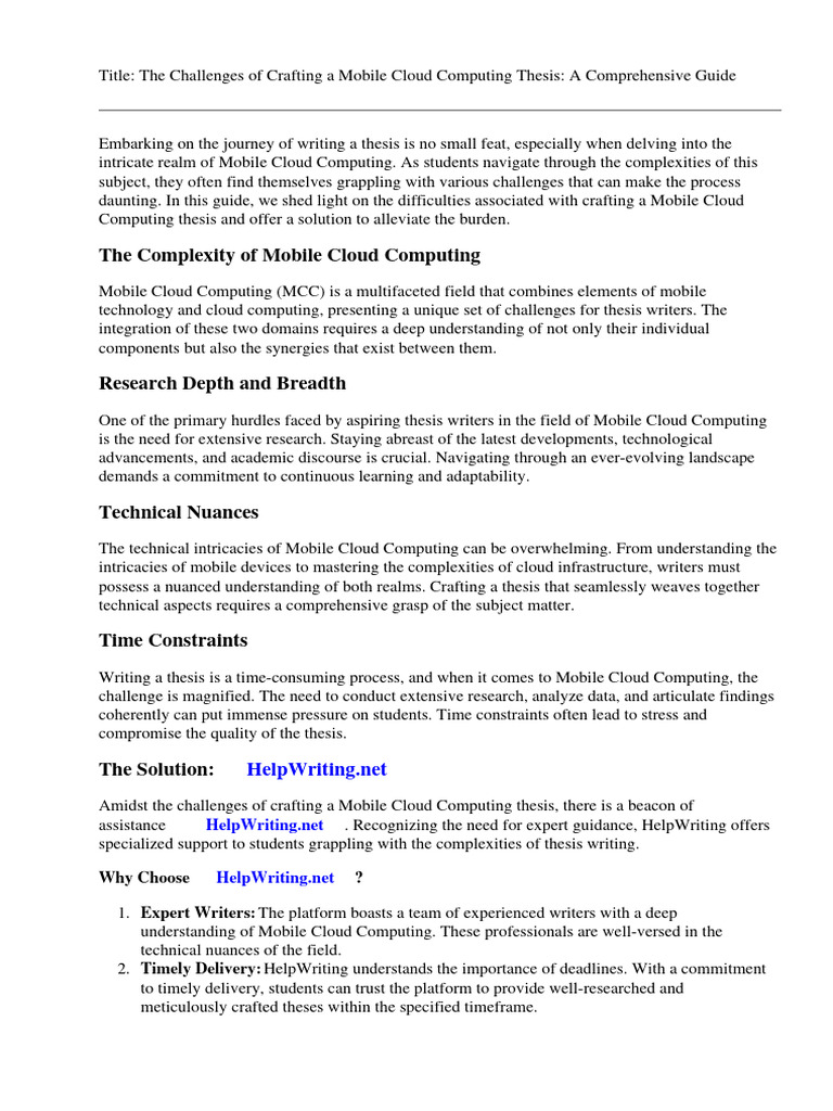 Mobile Cloud Computing Thesis PDF | PDF | Cloud Computing | Computing