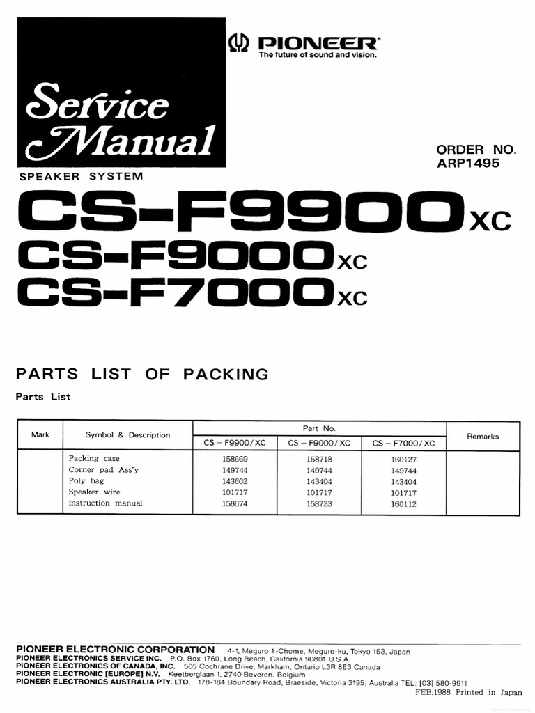 Hfe Pioneer Cs-f7000 f9000 f9900 Service Arp1495 en | PDF