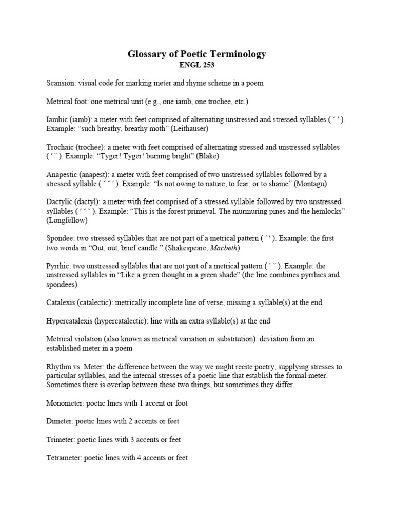 Glossary of Poetic Terms 3 | Download Free PDF | Metre (Poetry) | Poetry