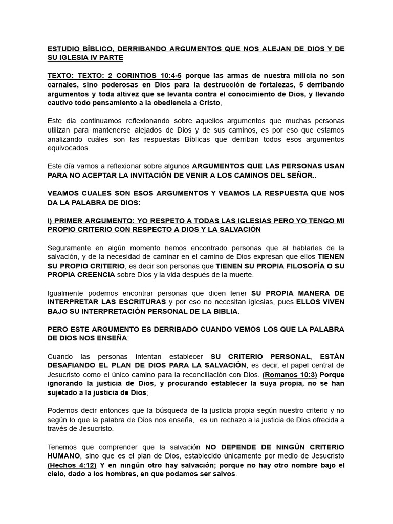Estudio Biblico Derribando Argumentos Que Nos Alejan de Dios y de Su ...