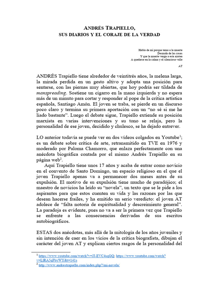 AT, Sus Diarios y El Coraje de La Verdad - Luque Amo (2019) | PDF | Verdad | Novelas