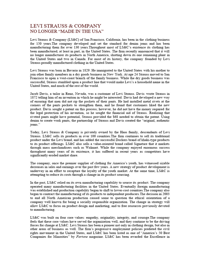 Levi Strauss Case 1 | Download Free PDF | Economies | Business