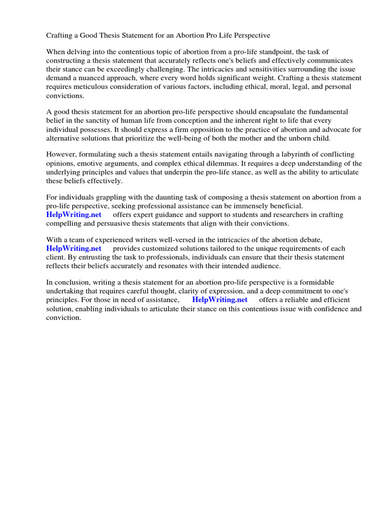 Good Thesis Statement For Abortion Pro Life | PDF | Abortion | Roe V. Wade