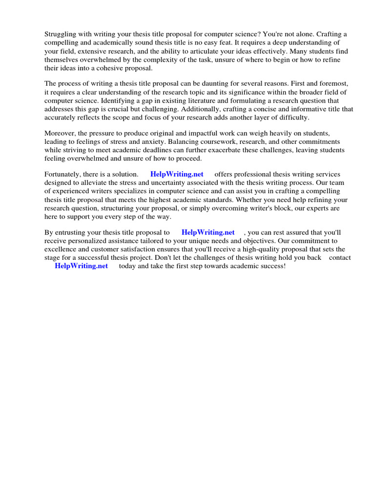 Thesis Title Proposal For Computer Science Students | PDF | Thesis | Engineering