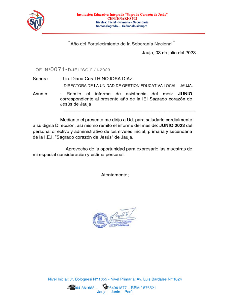 Oficio Informe Mes de Junio | PDF