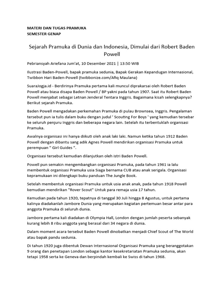 Sejarah Pramuka Di Dunia Dan Indonesia | PDF