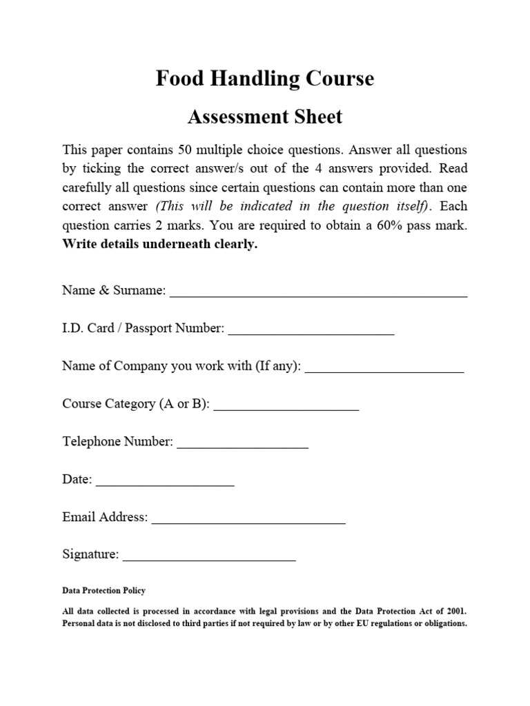 Online Food Handling Questions Sheet | PDF | Food Safety | Foodborne ...