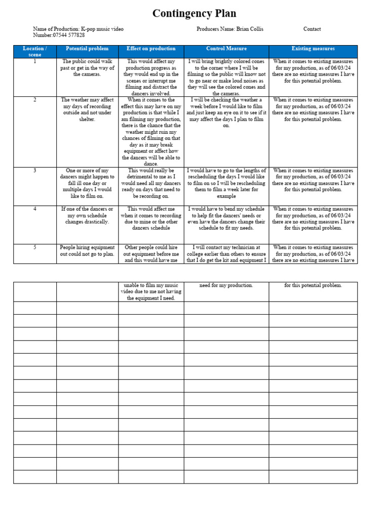 Contingency Plan | PDF