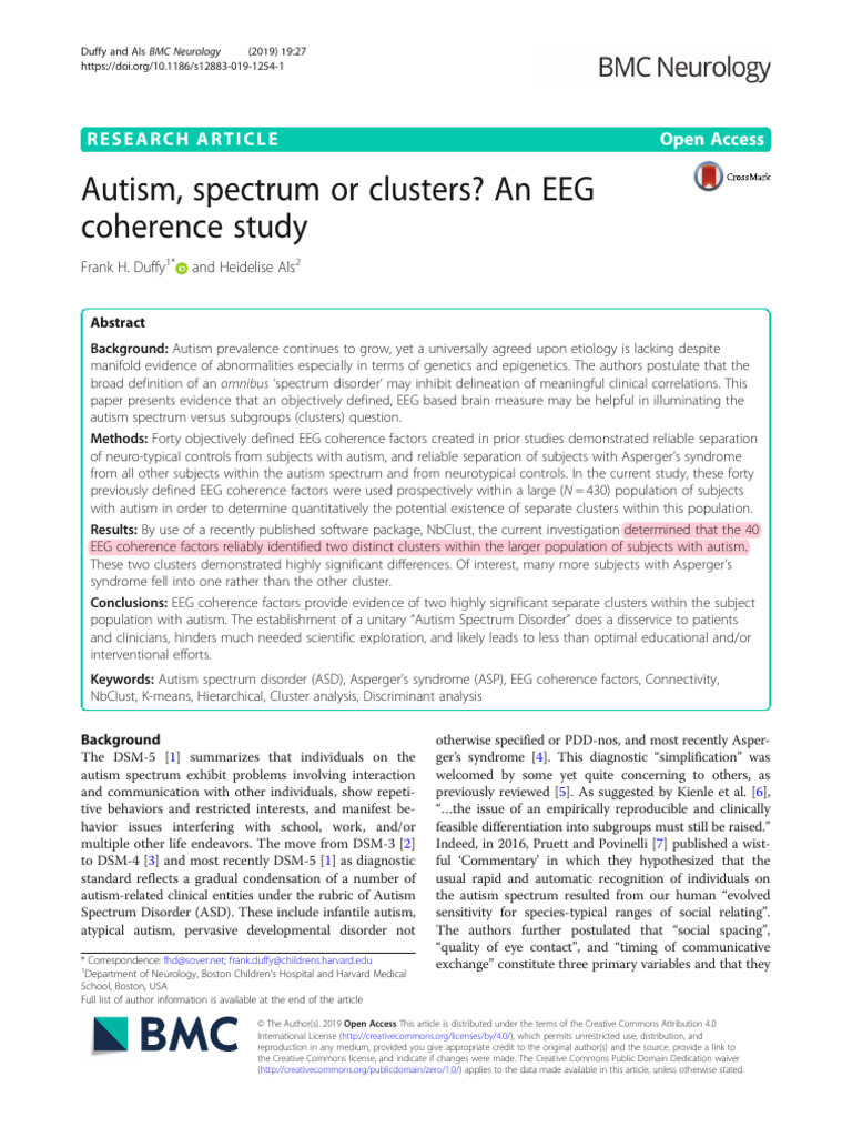Autism, Spectrum or Clusters. An EEG Coherence Study | PDF