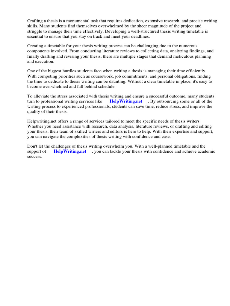 Thesis Writing Timetable | PDF | Thesis | Doctor Of Philosophy