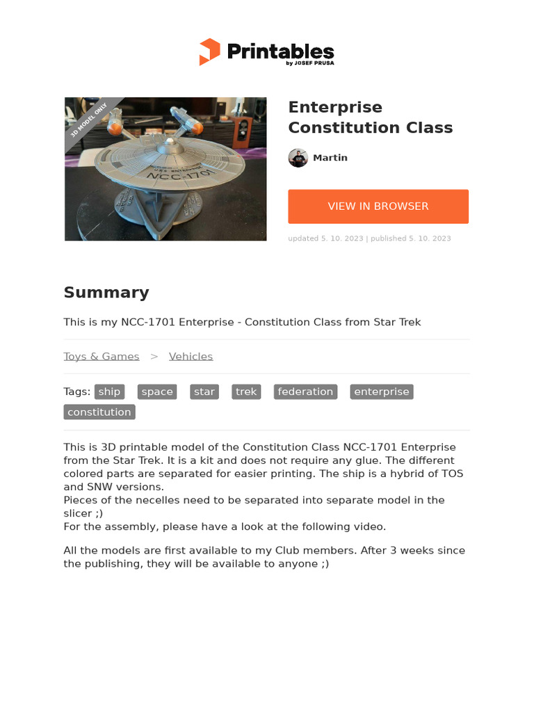 Enterprise Constitution Class | PDF | Uss Enterprise (Ncc 1701) | Star Trek