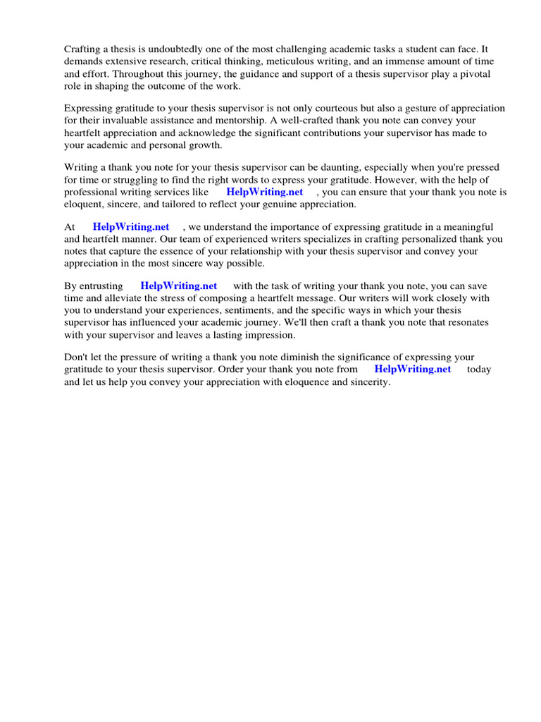 Thank You Note For Thesis Supervisor | PDF | Thesis | Gratitude