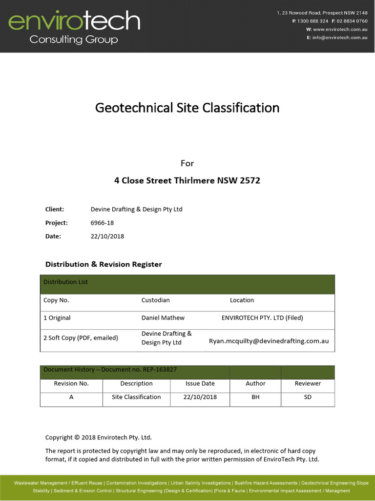 Report Geotechnical Site Classification 4 Close Street Thirlmere | PDF ...