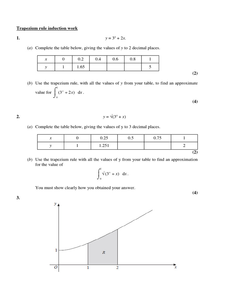 Trapezium Rule A Level Practice Questions | PDF | Applied Mathematics ...