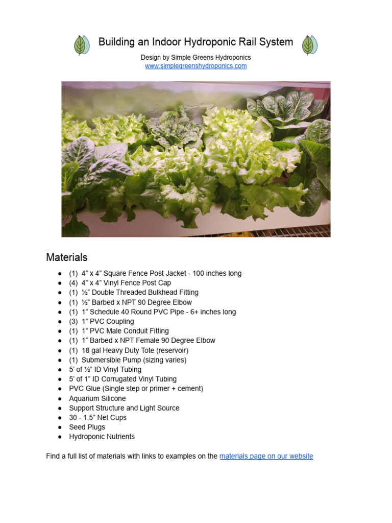 2 Rail Hydroponic System Build Instructions - Simple Greens | PDF ...