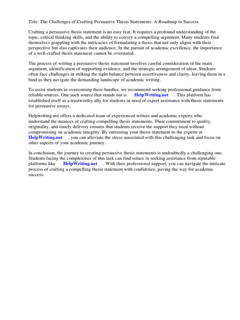 Thesis Statements For Persuasive Essays Examples | PDF | Essays | Thesis
