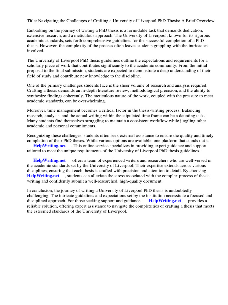 University of Liverpool PHD Thesis Guidelines | PDF | Thesis | Doctor ...