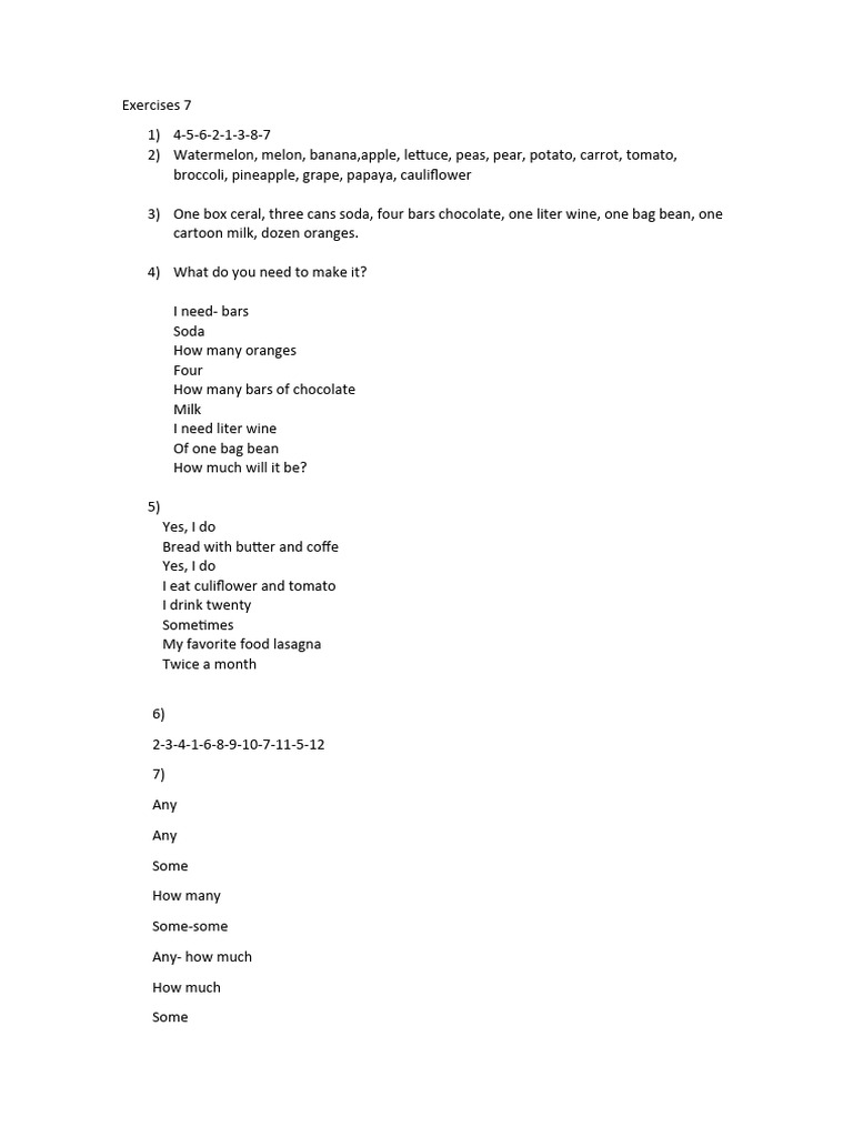 Exercises 7 8 | PDF | Foods | Western Cuisine