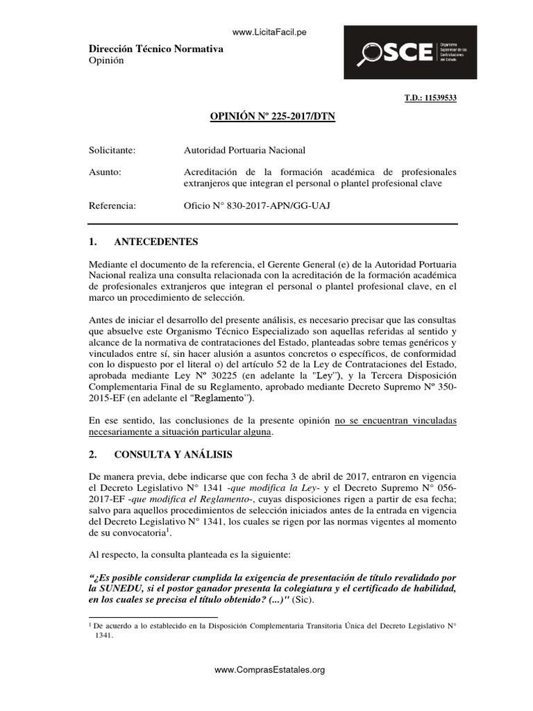 225-17 - Autoridad Portuaria Nac. Acred - Form.acad - Prof.extranj - Integran Personal o Plantel ...