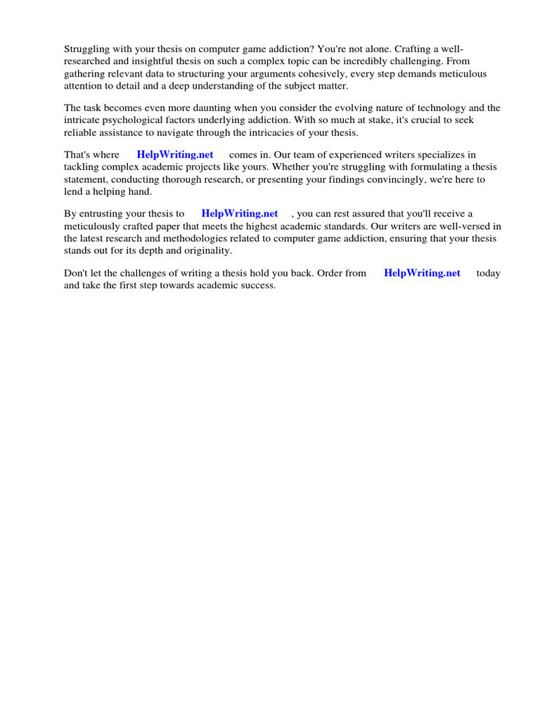 Thesis About Computer Games Addiction | PDF | Video Games | Psychotherapy