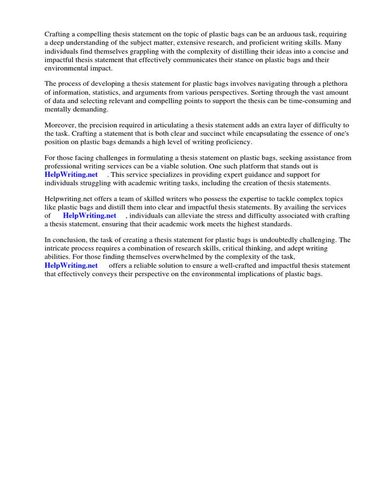 Thesis Statement For Plastic Bags | PDF | Plastic | Recycling