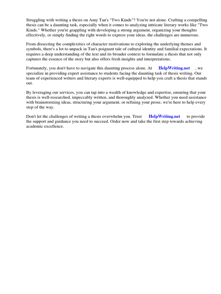 Thesis Two Kinds Amy Tan | PDF | Essays | Narration