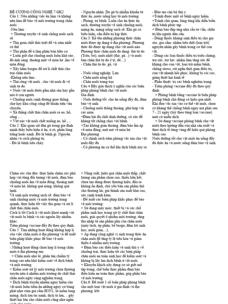 ĐỀ CƯƠNG CÔNG NGHỆ 7 GK2 | PDF