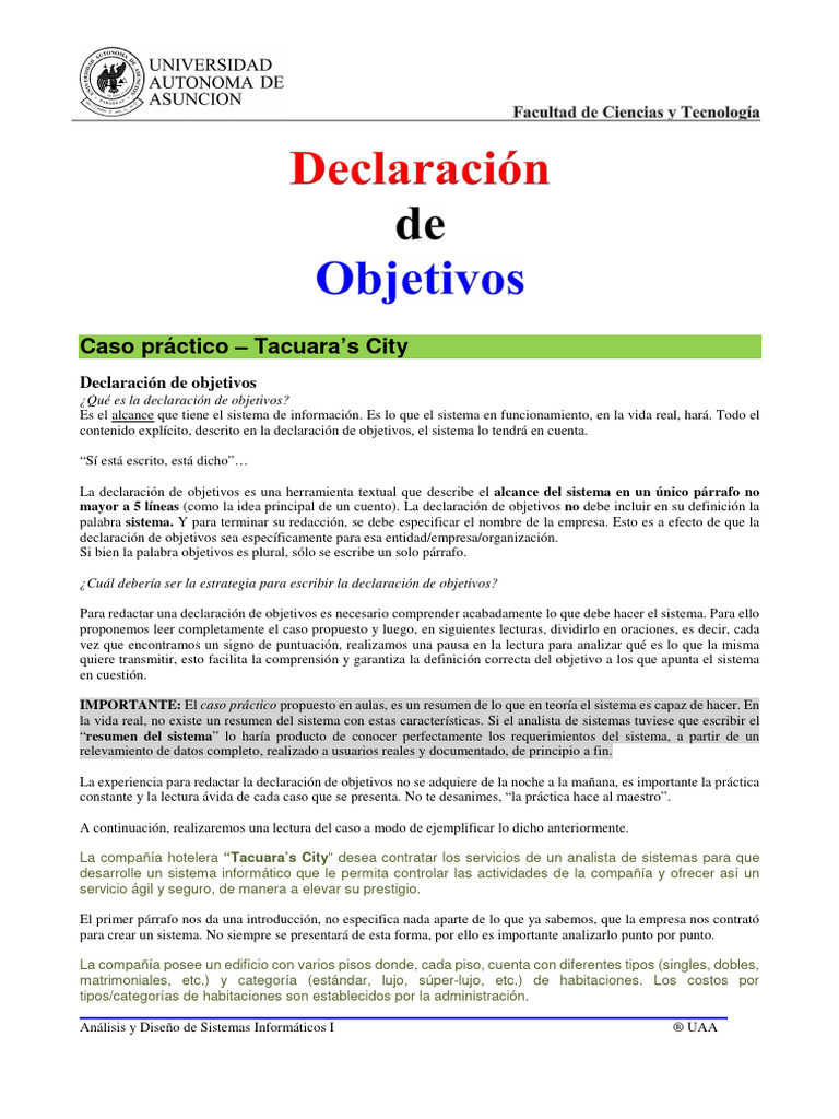Documento Declaración de Objetivos | PDF | Tarjeta de crédito | Hotel